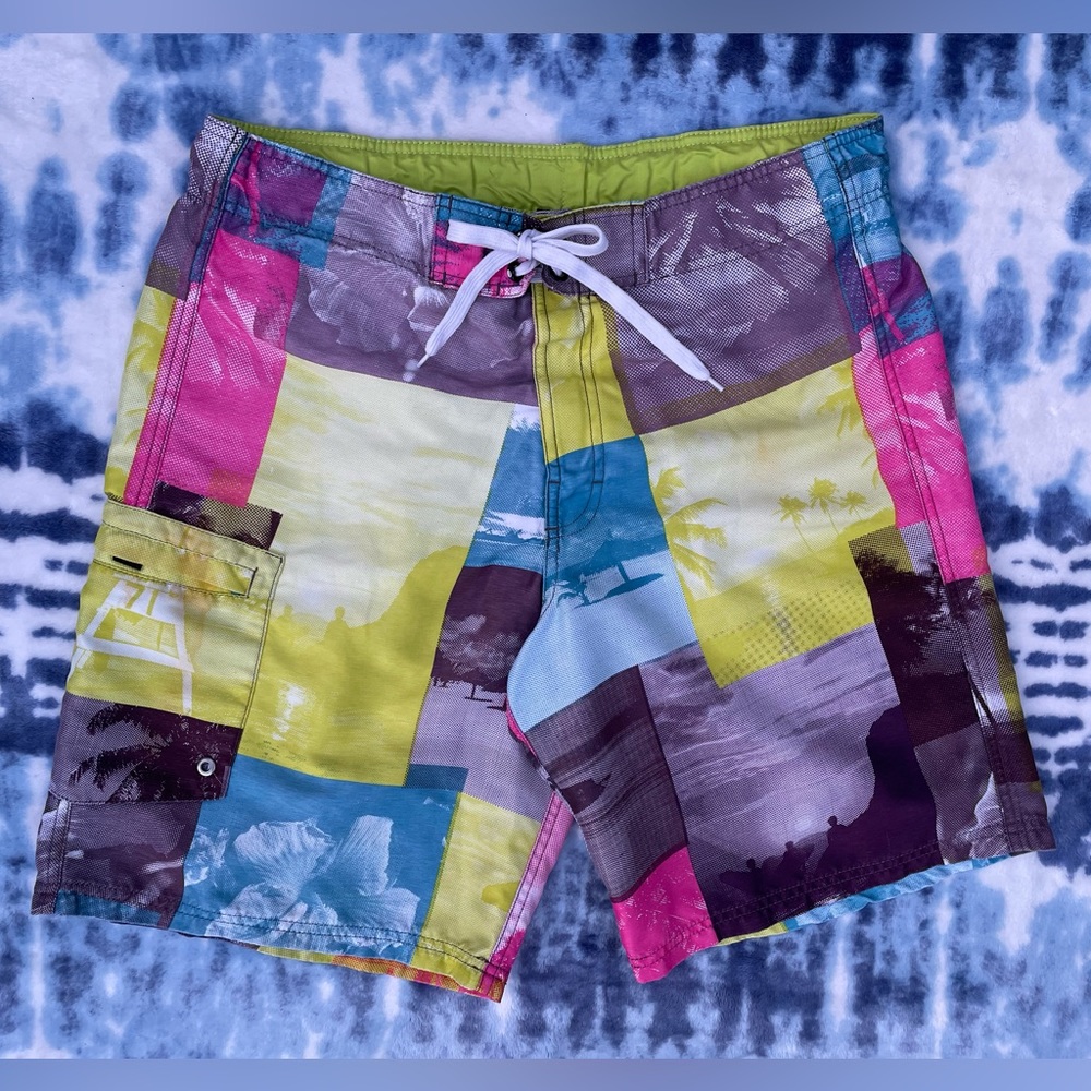 Vintage Y2k Joe Boxer Beach Theme Swim Trunks Pastel … - Gem
